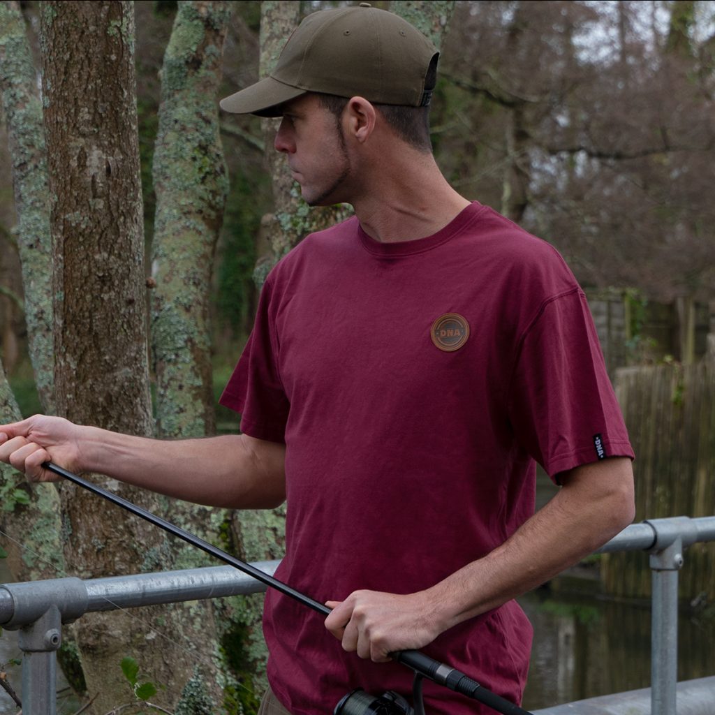 Maroon T-Shirt with Leather-Embossed Logo - DNA Baits DNA Baits